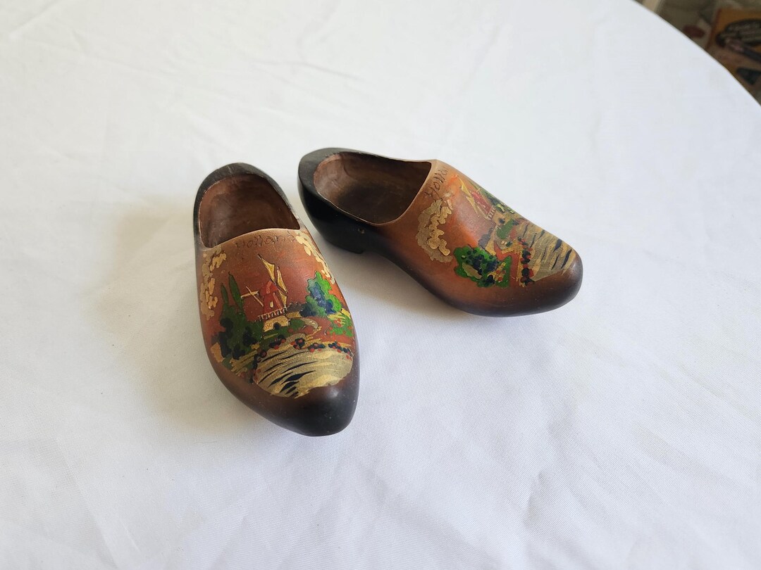 Vintage Windmill Landscape Wooden Clogs --- Antique Dutch Holland Wood ...