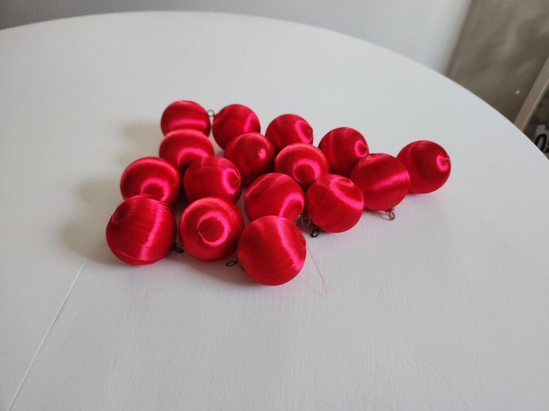 Vintage Red Satin Wrapped Balls Christmas Ornaments Set of 16 Retro ...