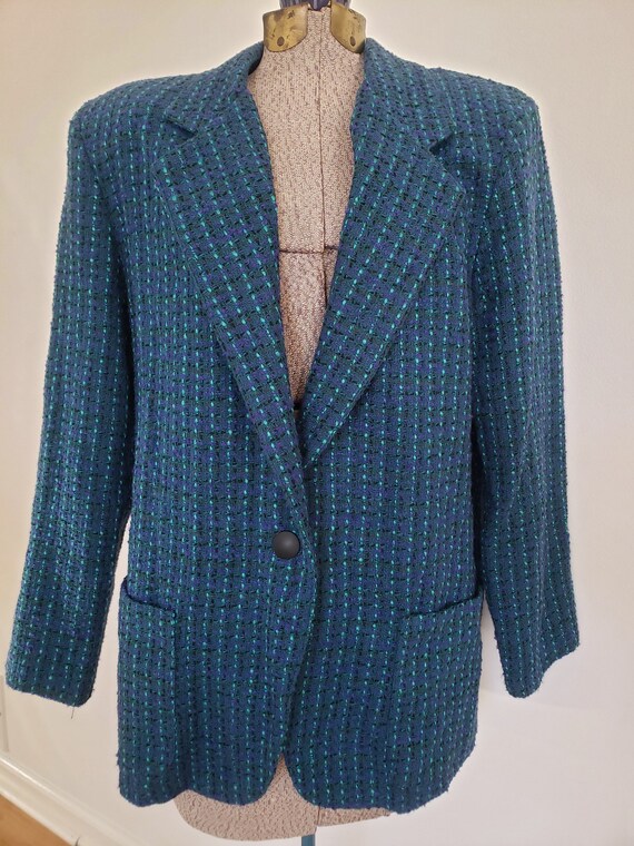 Vintage Maren Blue Tweed Blazer Suit Jacket -- Retro … - Gem