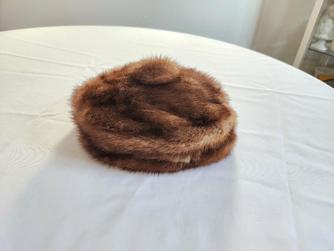 Vintage Brown Real Fur Pillbox Hat -- Retro 1940s 1950s 1960s Women's ...