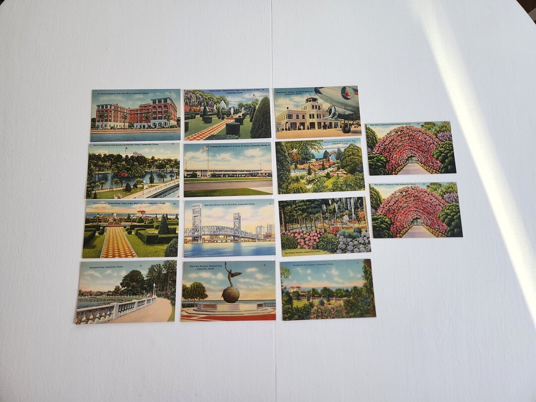 Vintage Jacksonville Linen Finish Postcards - Set of 14 - Retro 1950s ...