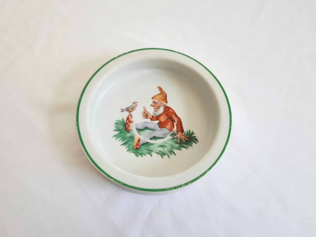 Antique Otto Grunert Gnome & Bird Thick Porcelain Baby Bowl --- Vintage ...