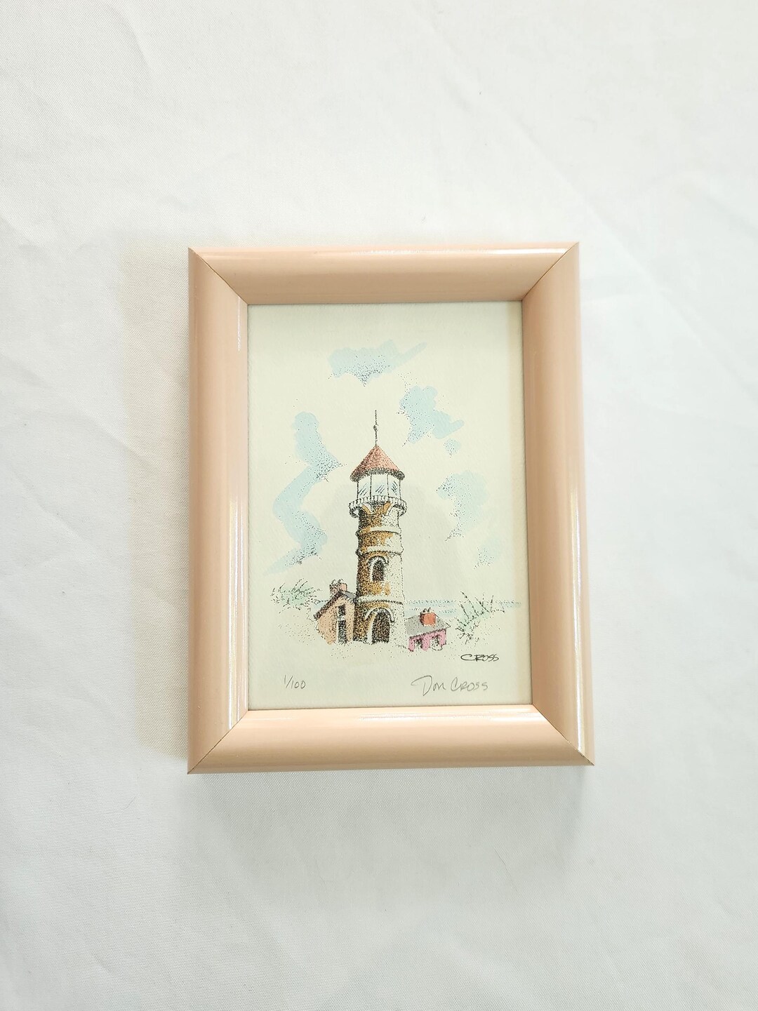 Vintage Don Cross Lighthouse Pointillism Watercolor Signed Framed 1/100 ...