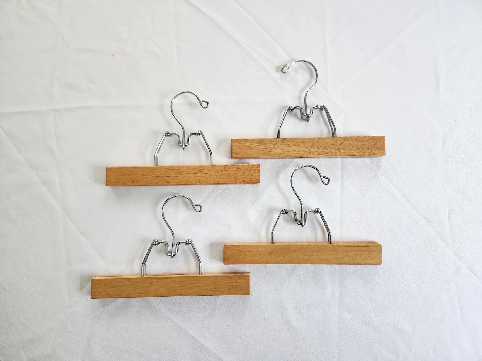 Vintage Light Wood & Metal Trouser Skirt Clamp Hangers - Set of Four ...