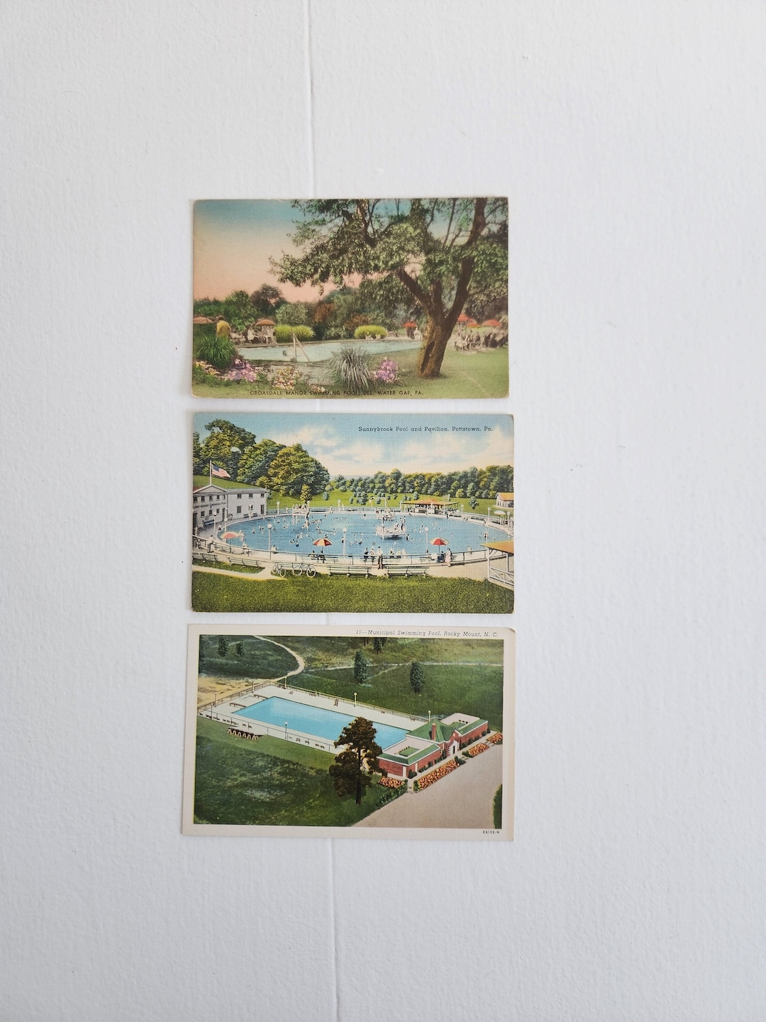 Vintage Pool Postcards - Set of Three - Retro Summer Motel Pool House ...