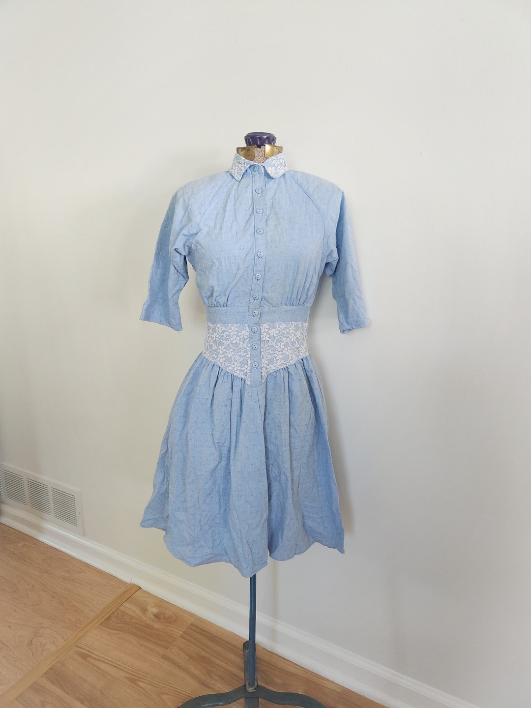 Vintage Amy Too Byer California Blue With White Lace Dress Retro 1980s ...