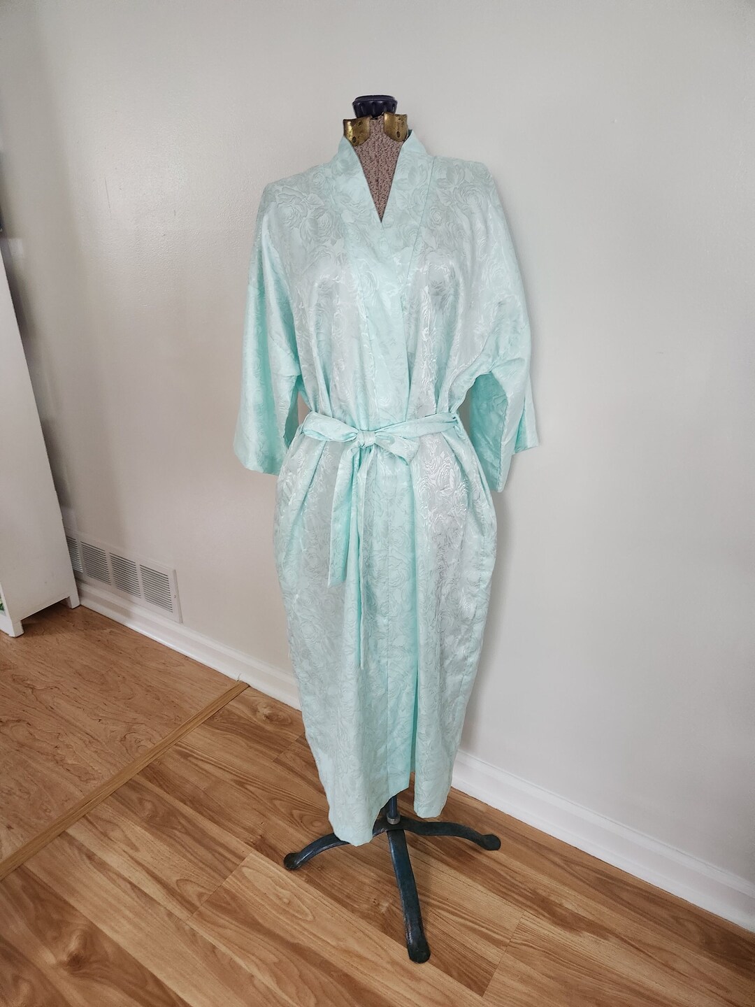 Vintage Apostrophe Intimates Light Seafoam Teal Blue Robe --- Retro ...