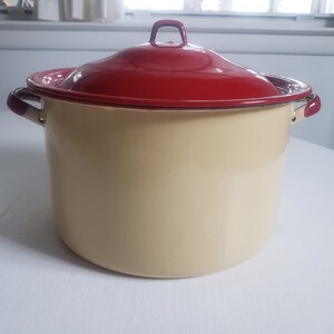 Vintage Red & Cream Yellow Enamel Pot With Lid --- Retro Colorful ...