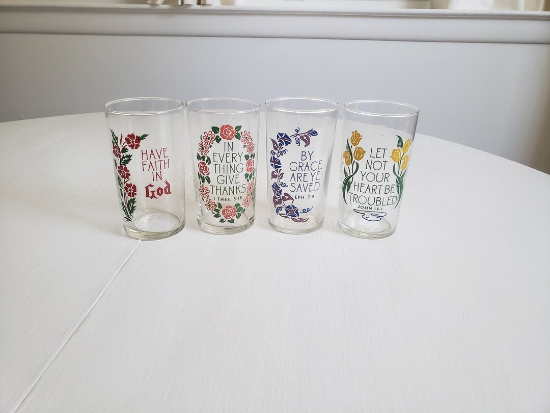 Vintage Flowers & Religious Sentiments Libbey Glass Glassware - Set of ...