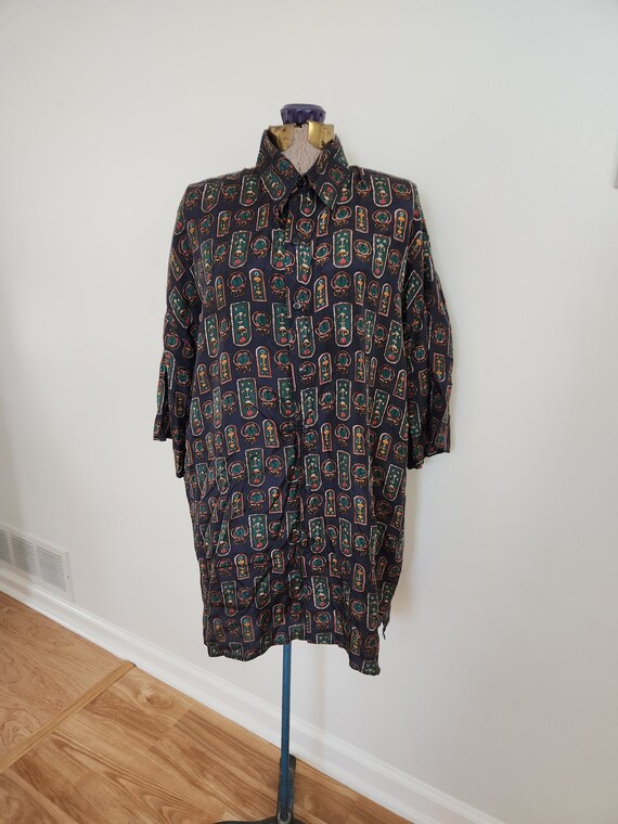 Vintage Volare Navy Military Emblem Pattern Silk Shir… - Gem