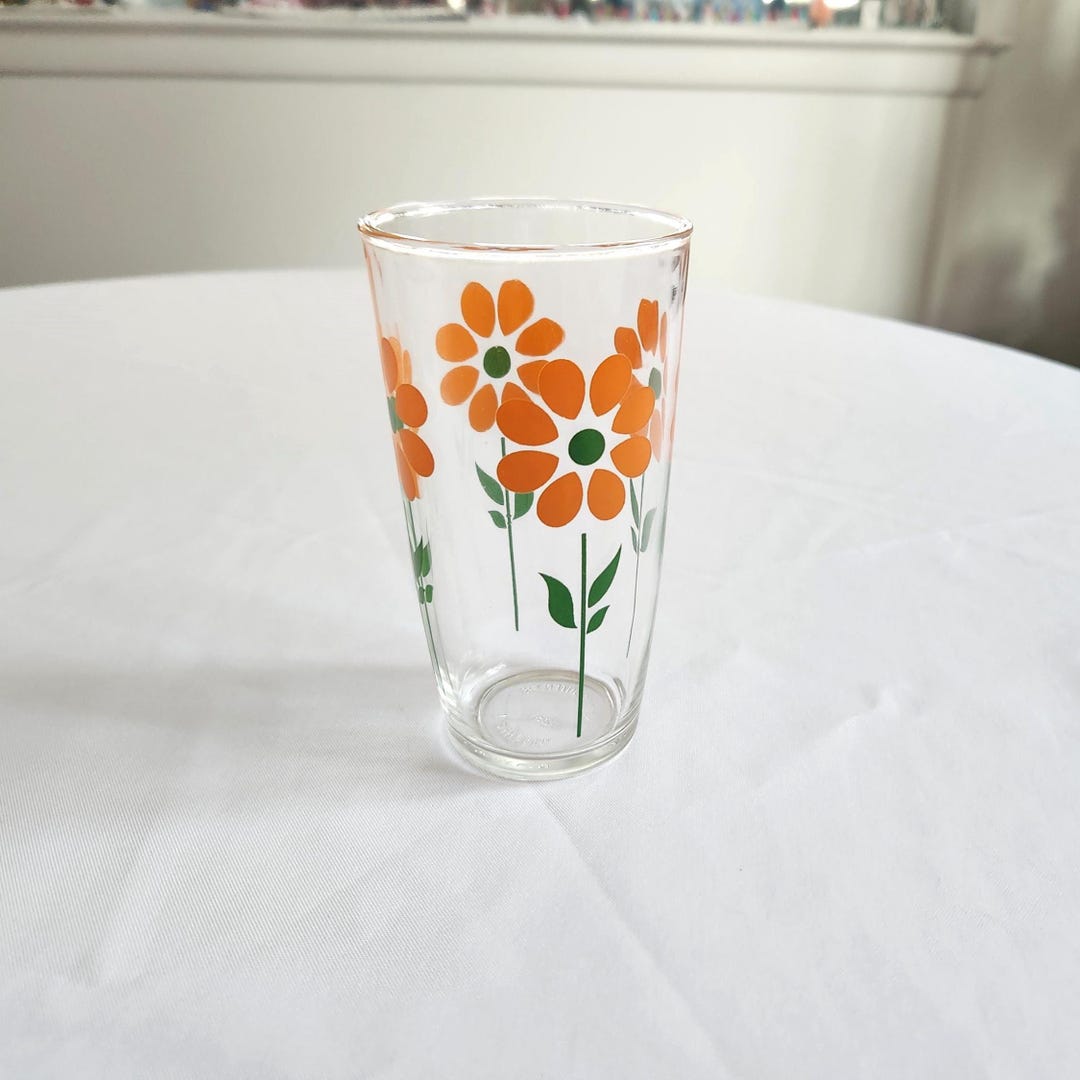 Vintage Orange Daisy Flower Sour Cream Glass --- Retro 1960s 1970s Mod ...