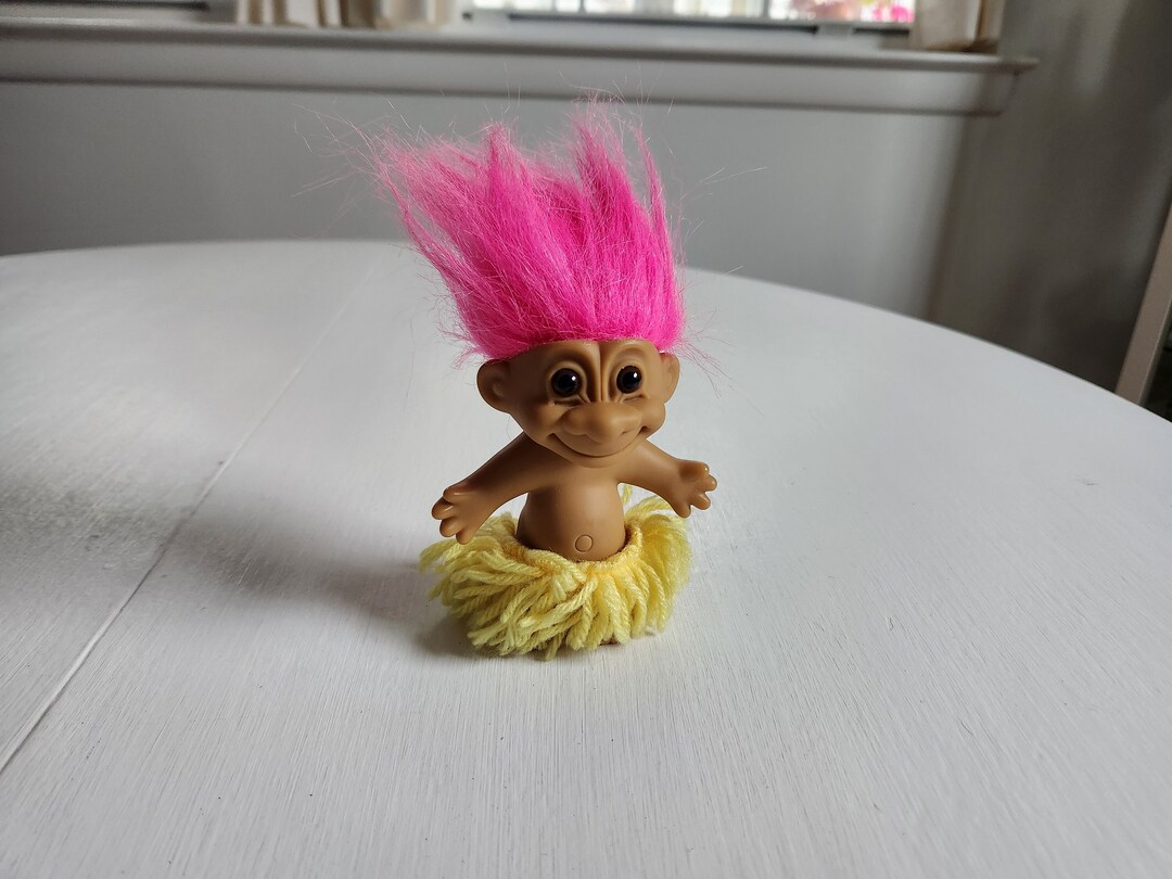 Vintage Pink Hair Hula Skirt Troll Doll From Russ -- Retro 1990s Silly ...