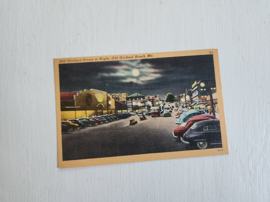 Vintage Old Orchard Street at Night Linen Finish Postcard - Etsy