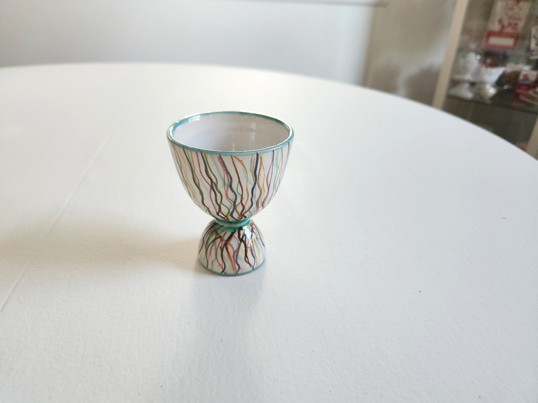 Vintage Rainbow Squiggle Italian Ceramic Egg Cup Retro Colorful Cucina ...