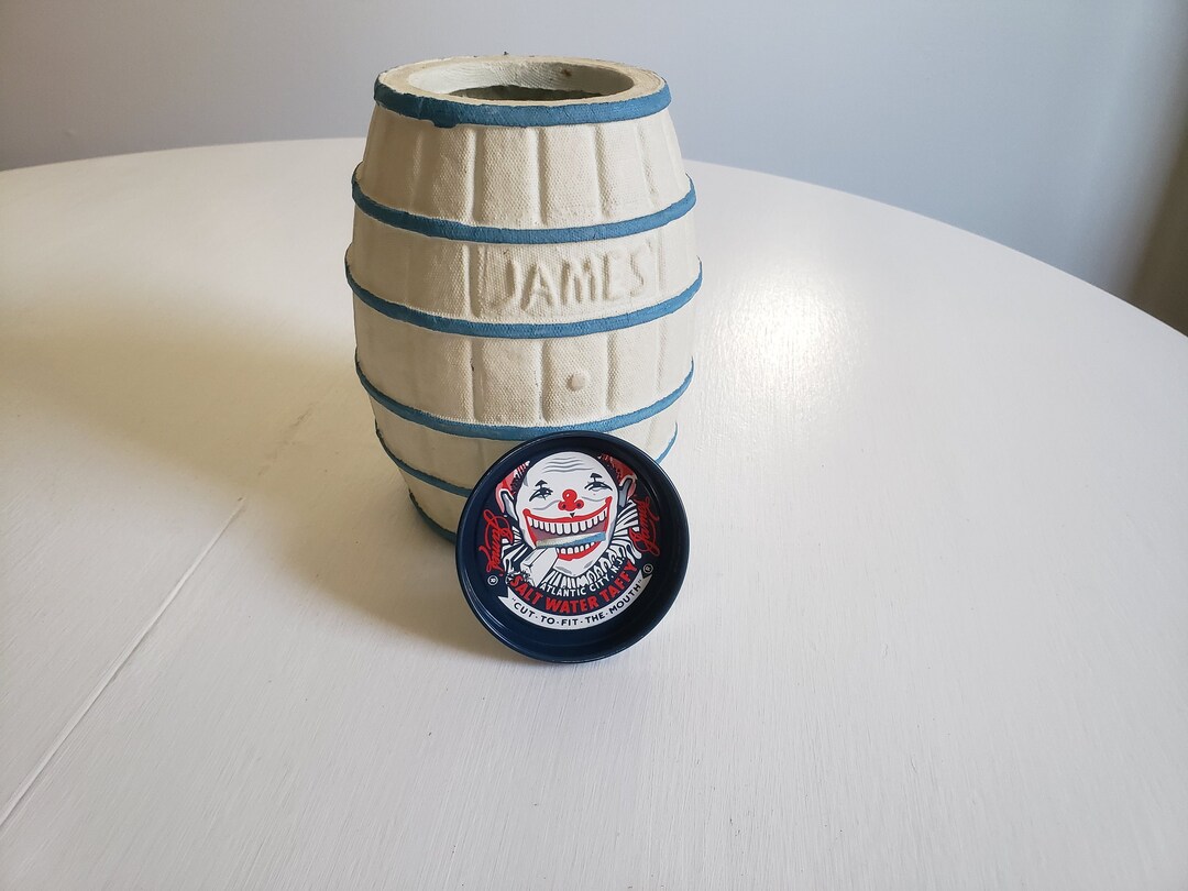 Vintage James' Salt Water Taffy Paper Mache With Metal Clown Lid Coin ...