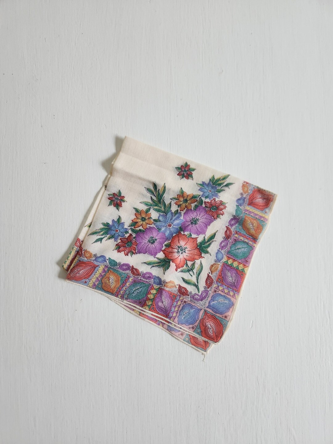 Vintage Colorful Flowers Handkerchief Retro Cute Floral Bridal Personal ...