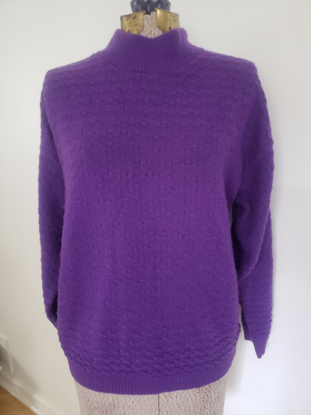 Vintage Kate Collins Classic Purple Mockneck Textured Sweater --- Retro ...