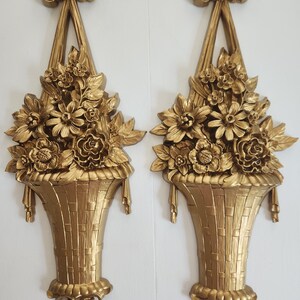Vintage Syroco Gold Flower Baskets Wall Decor Set of Two Retro 1960s ...