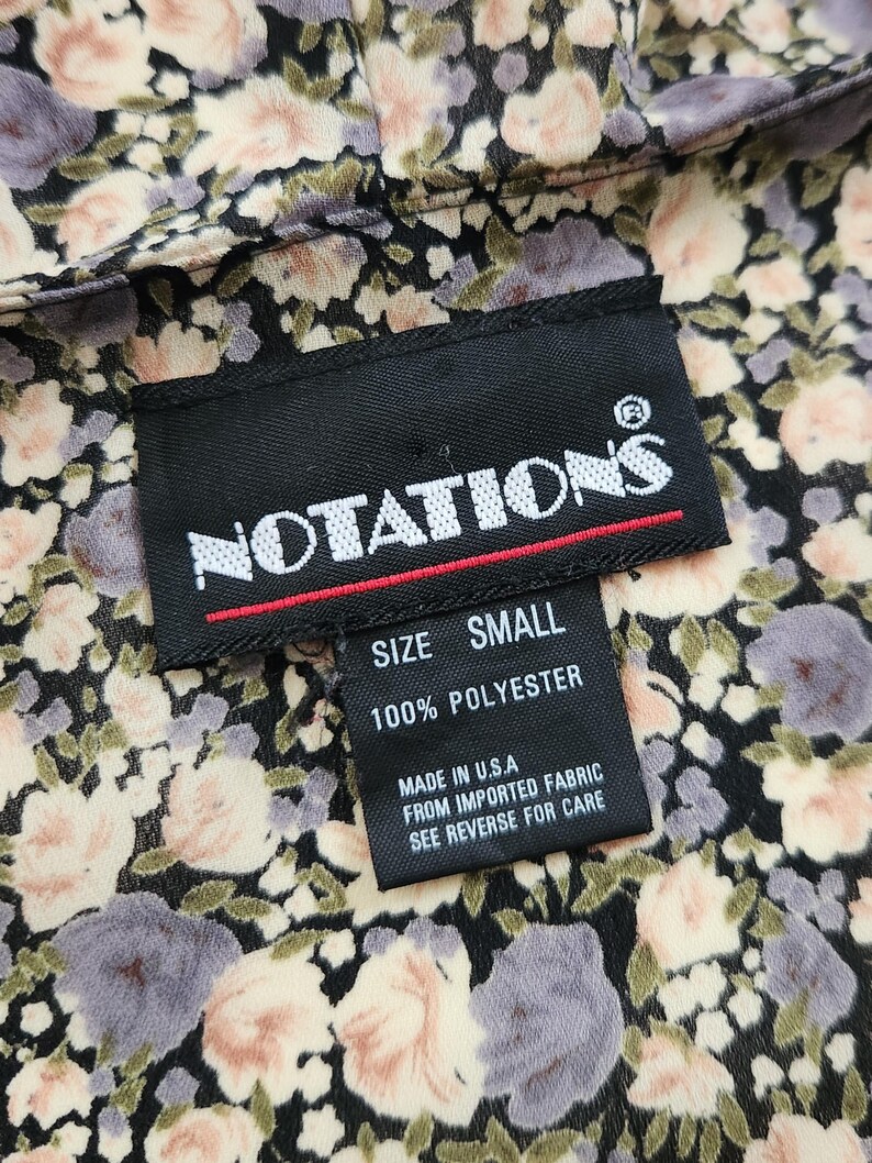 Vintage Notations Gray & Beige Flowers Ruffled Blouse --- Retro 1990s ...