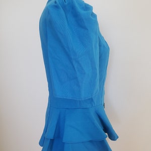 Vintage Reina Blue Ruffled Suit Jacket Style Tailored Blouse -- Retro ...