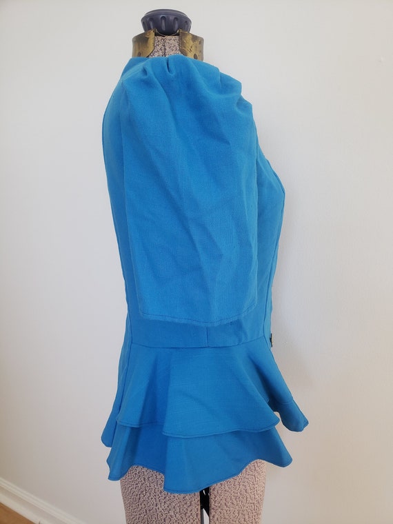 Vintage Reina Blue Ruffled Suit Jacket Style Tailored… - Gem