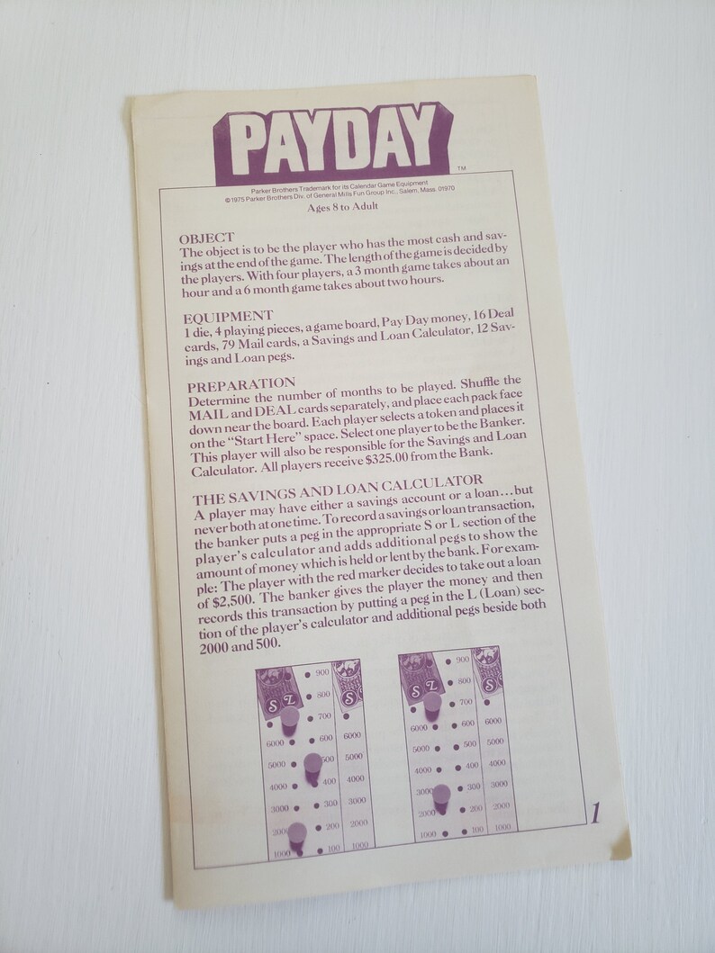 Vintage Pay Day Board Game Retro 1970's Parker - Etsy