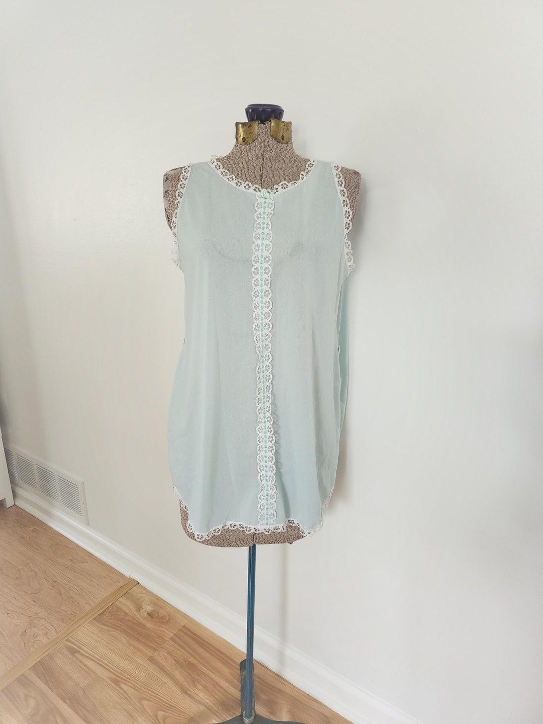 Vintage Van Raalte Pastel Blue Sheer Tank Top Peignoir Negligee ...