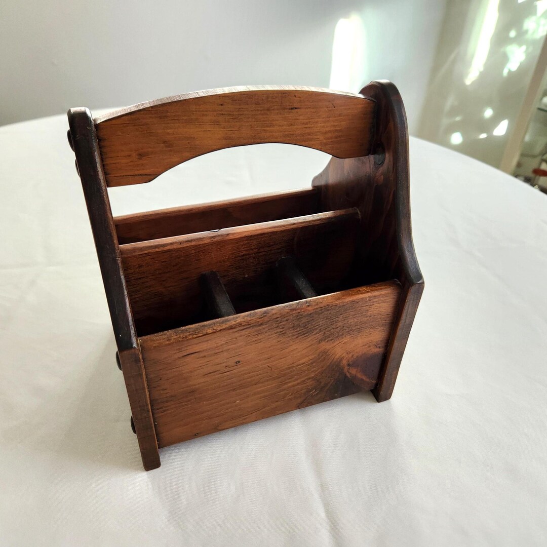 Vintage Wooden Carrying Organization Caddy --- Retro Utensils Art ...