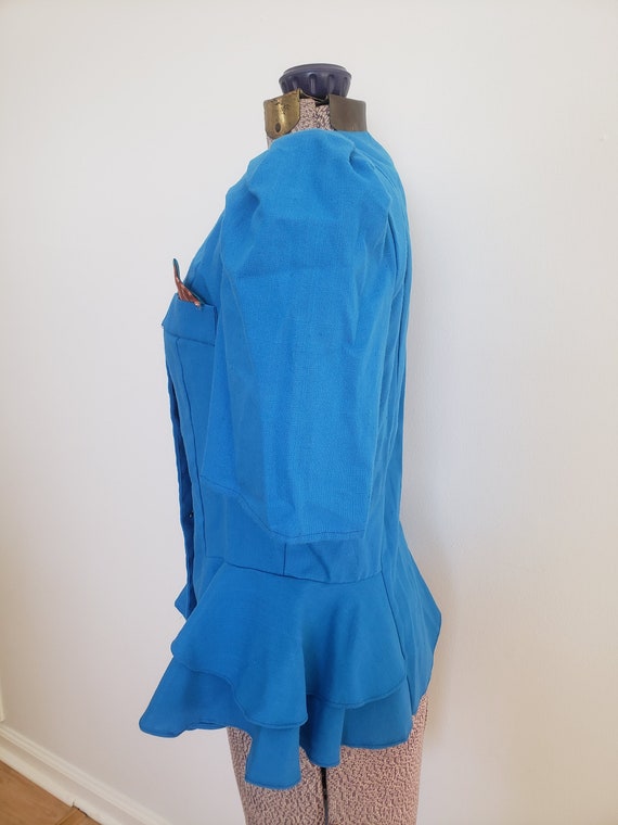 Vintage Reina Blue Ruffled Suit Jacket Style Tailored… - Gem