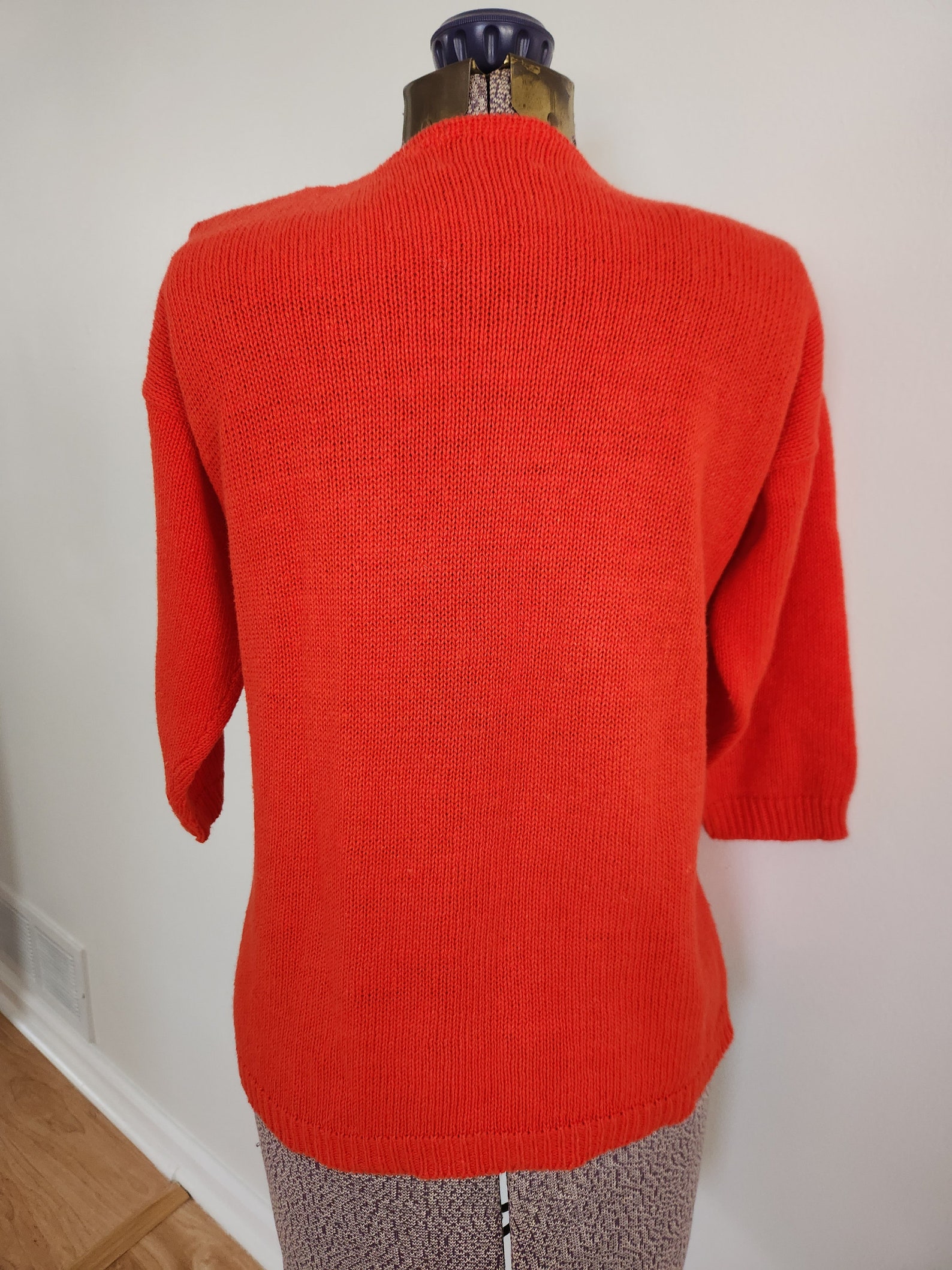 Vintage Trousers up Half Button Vermillion Orange Sweater --- Retro ...
