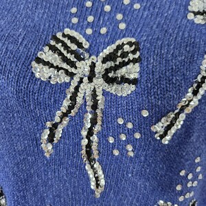 Vintage Worthington Silver Sequins Bows Blue Sweater -- Retro Jazzy Fun Embellished 80s Style ...