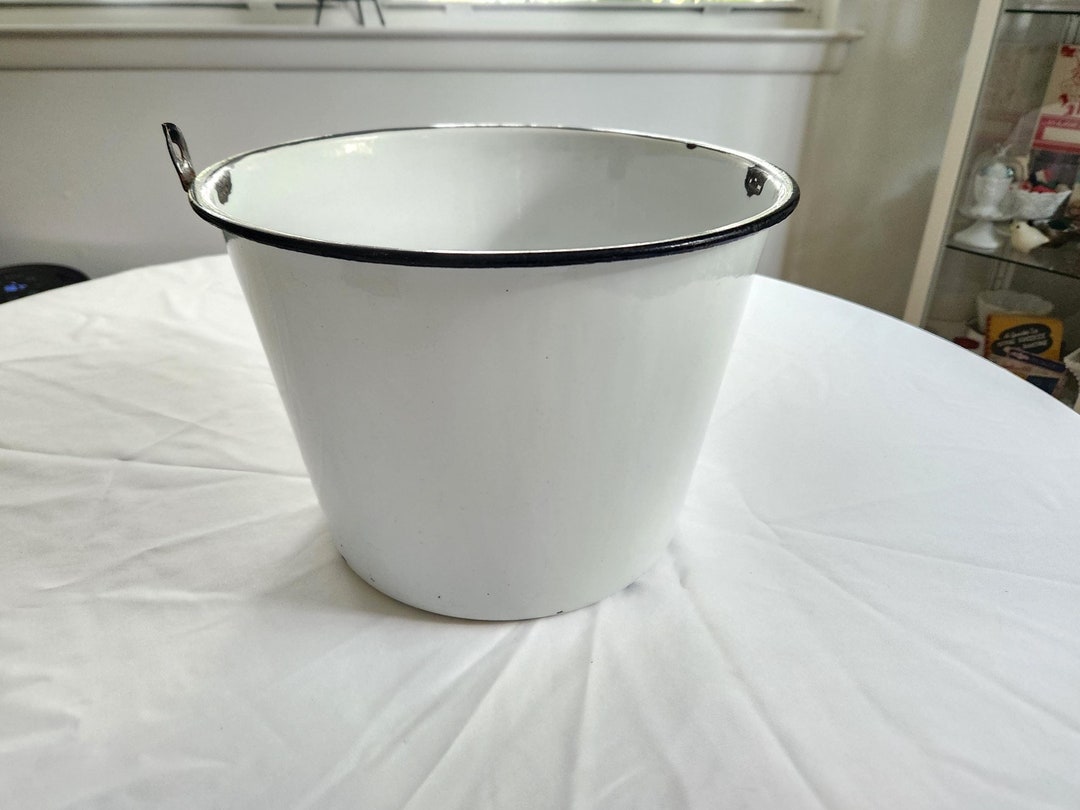 Vintage White Enamel Bucket --- Antique Milk Pail Farmhouse Home Decor ...