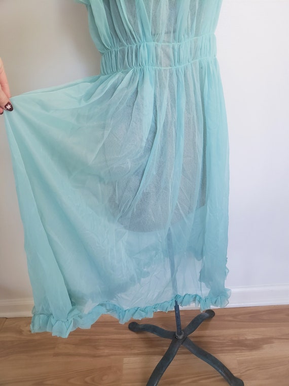 Vintage Blue Ruffled Sheer Negligee Dress --- Retro 1… - Gem
