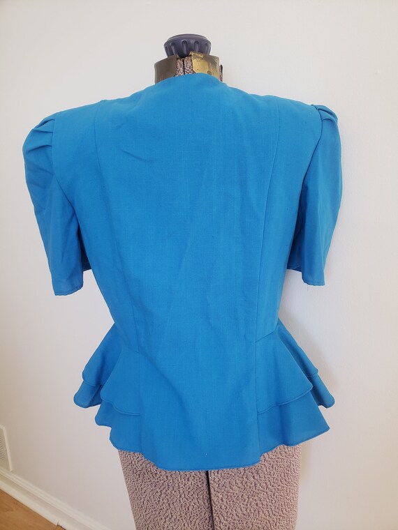 Vintage Reina Blue Ruffled Suit Jacket Style Tailored… - Gem