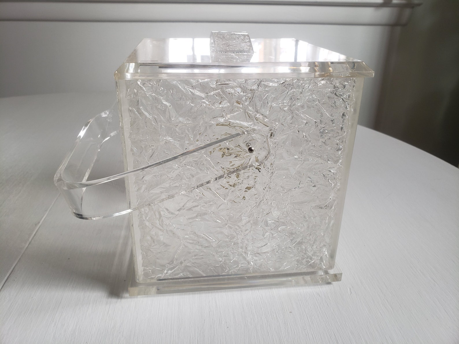 Vintage Crushed Ice Clear Acrylic Ice Bucket With Tongs | Etsy