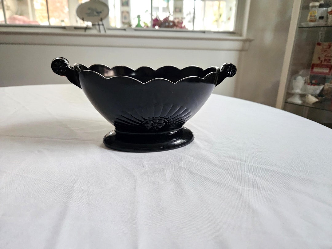 Vintage Black Opaque Glass Two Handle Bowl --- Sleek Modern Style MCM ...