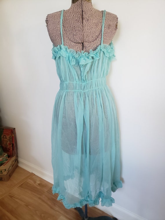 Vintage Blue Ruffled Sheer Negligee Dress --- Retro 1… - Gem