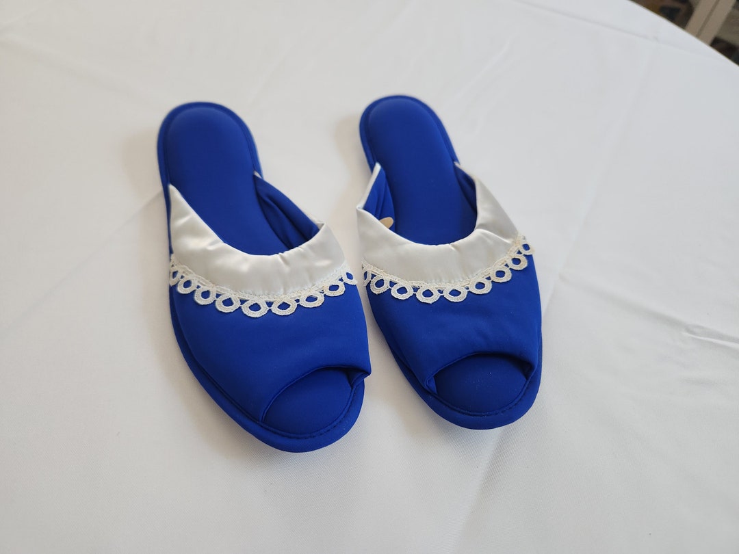 Vintage Lorraine Royal Cobalt Blue House Slippers -- Large 7-1/2 - 8-1/ ...