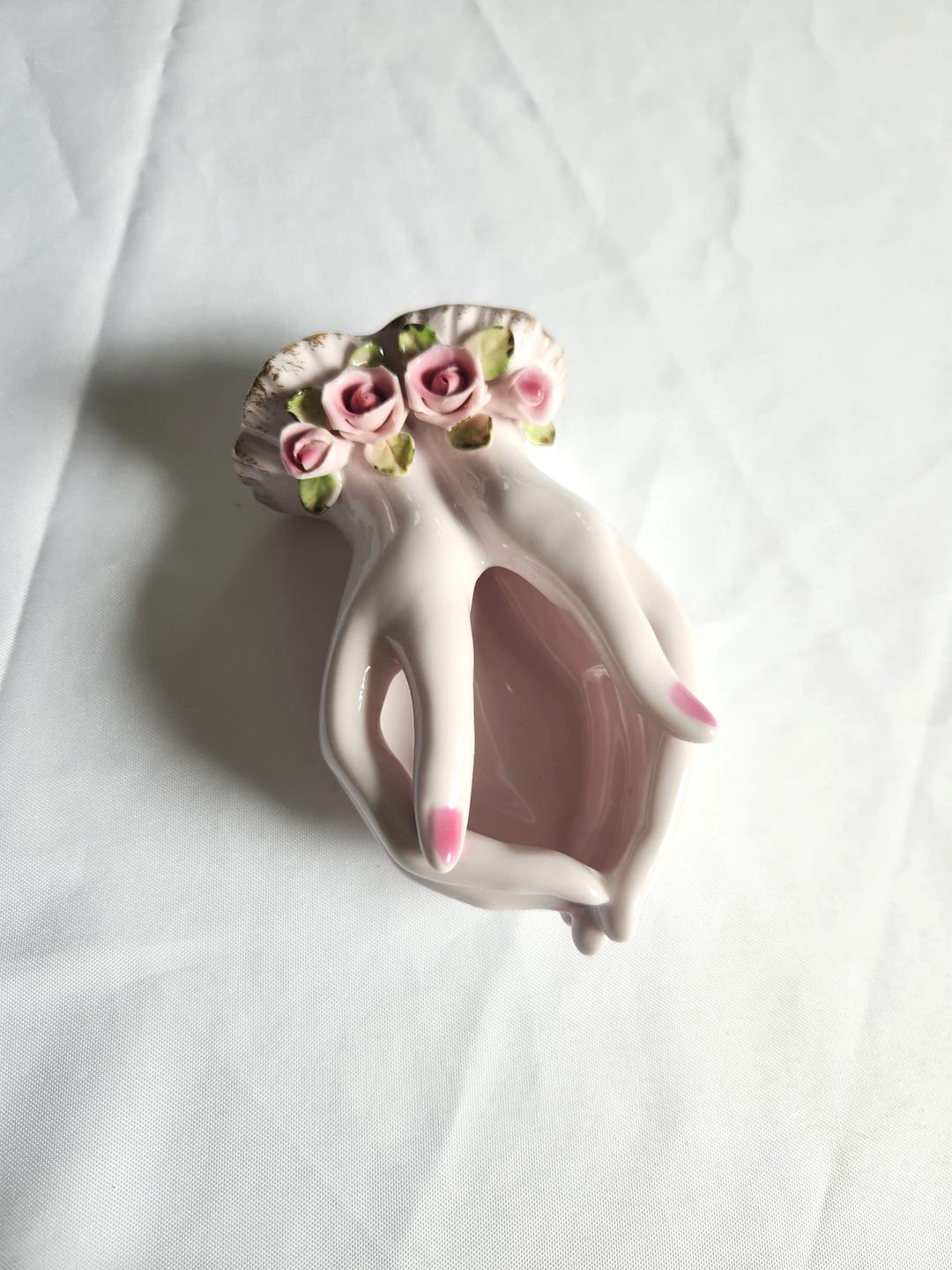 Vintage Lefton China Pink Hands With Flowers Ceramic Ring Jewelry ...