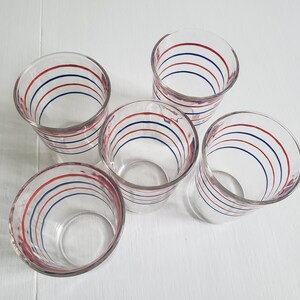 Vintage Red & Blue Striped Simple Juice Glasses - Set of Five - Retro ...