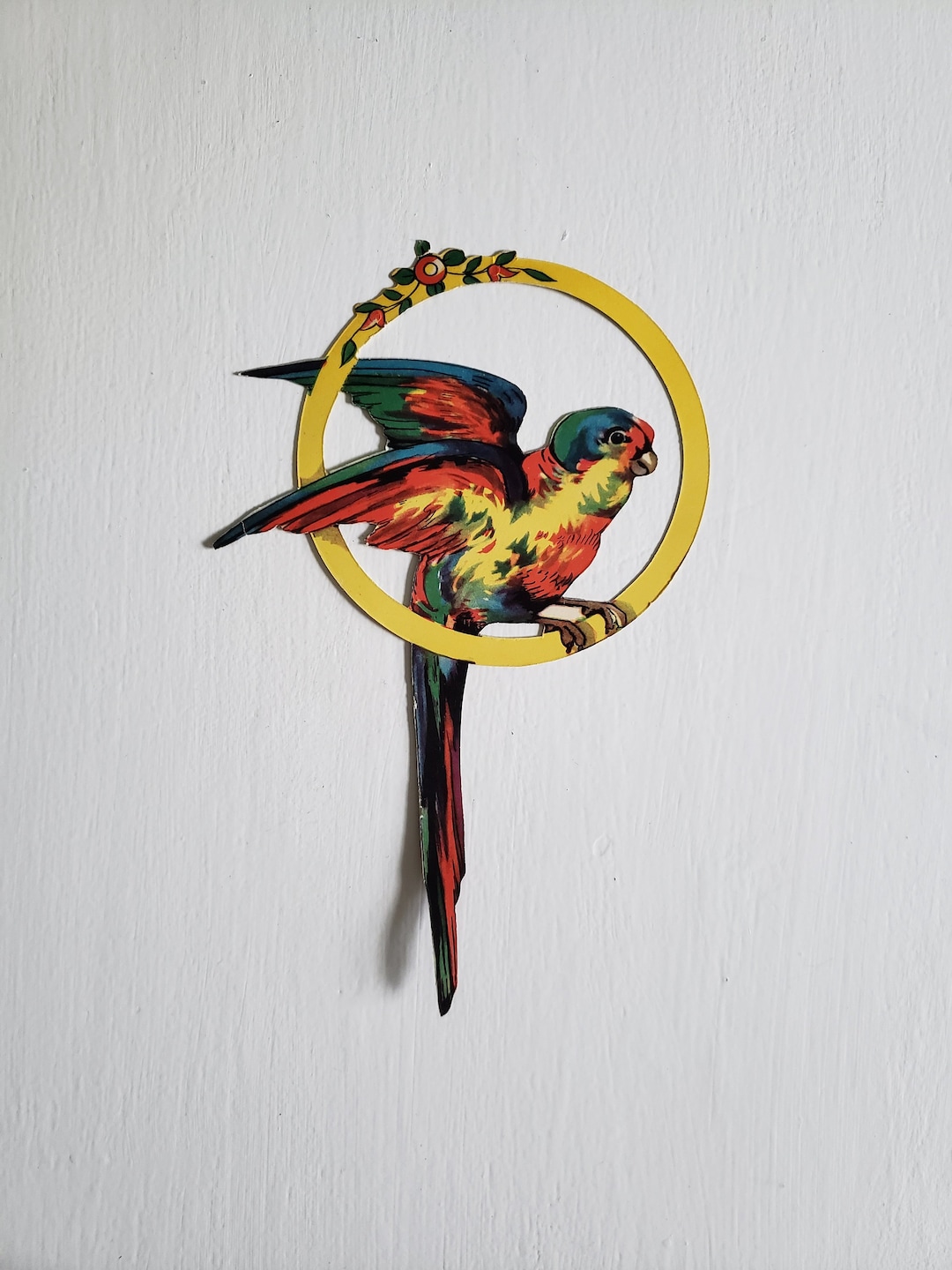 Vintage Colorful Parakeet Paper Die Cut Decoration --- Retro Tropical ...