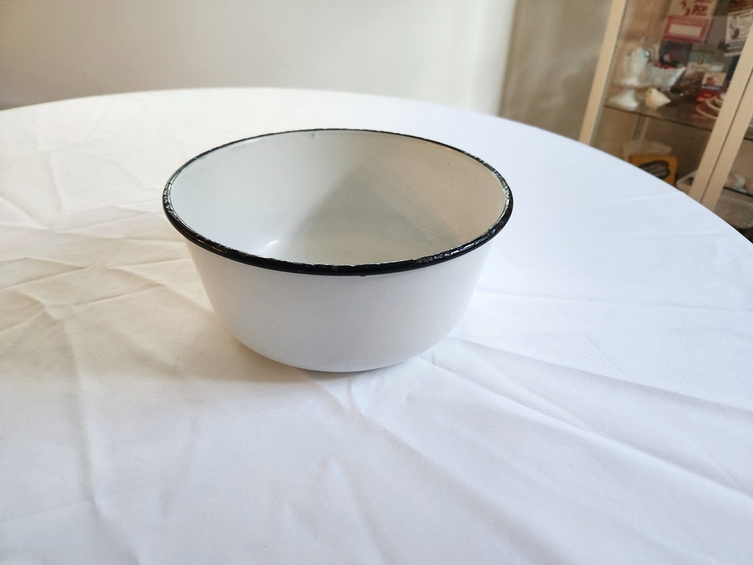Vintage White & Black Enamel Small Basin - Distressed Antique ...