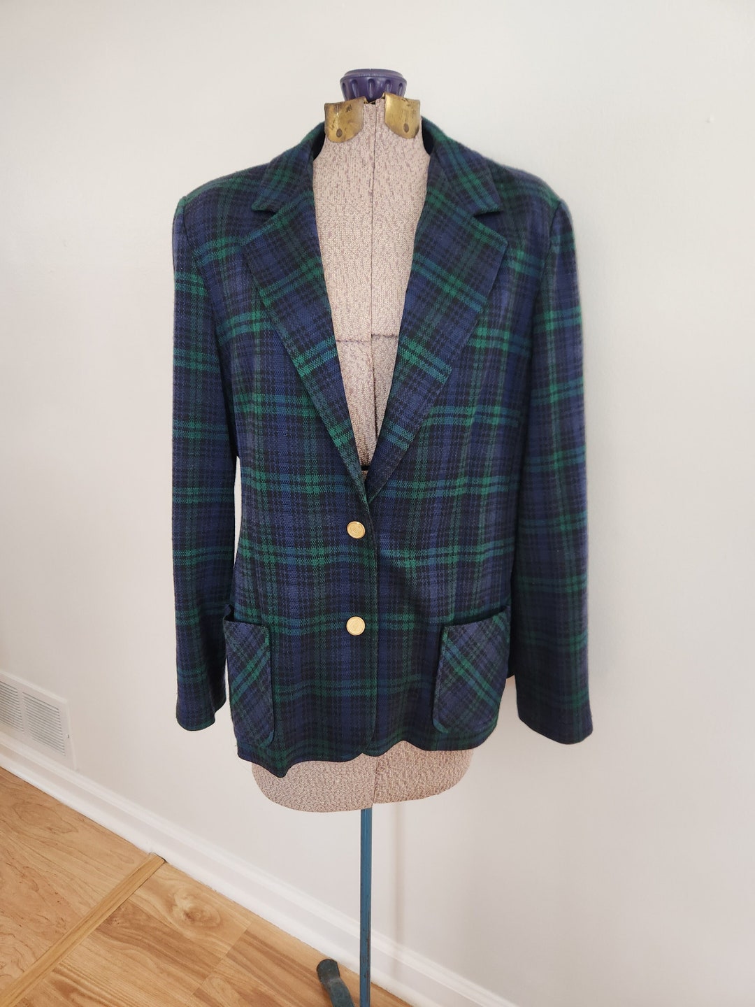 Vintage Cape Cod Match Mates Dark Navy Blue & Green Plaid Blazer ...