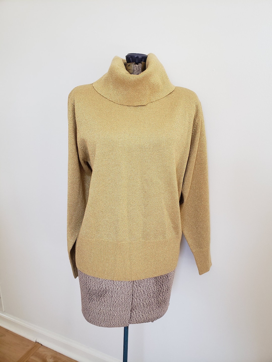 Vintage Dressbarn Metallic Gold Turtleneck Sweater Retro 1990s Cozy ...