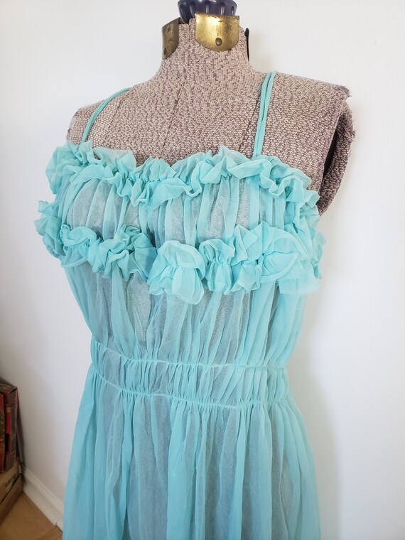 Vintage Blue Ruffled Sheer Negligee Dress --- Retro 1… - Gem