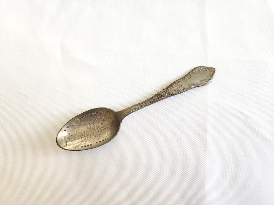 Antique U.S. Battleship Maine Silver Plated Souvenir Spoon --- Vintage ...