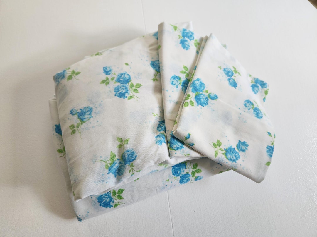 Vintage Dan River Dantrel Blue Roses 4-piece Full Double Bed Sheet Set ...