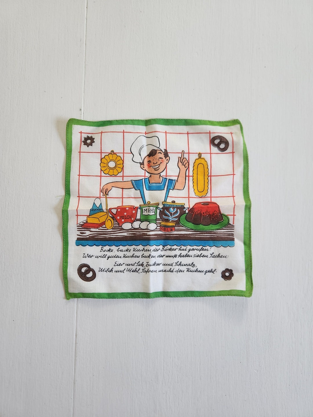 Vintage German Baker Nursery Rhyme Children's Handkerchief Retro 1950s ...