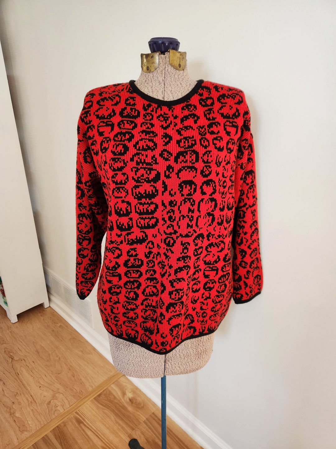 Vintage Josephine Red & Black Abstract Geometric Sweater --- Retro ...