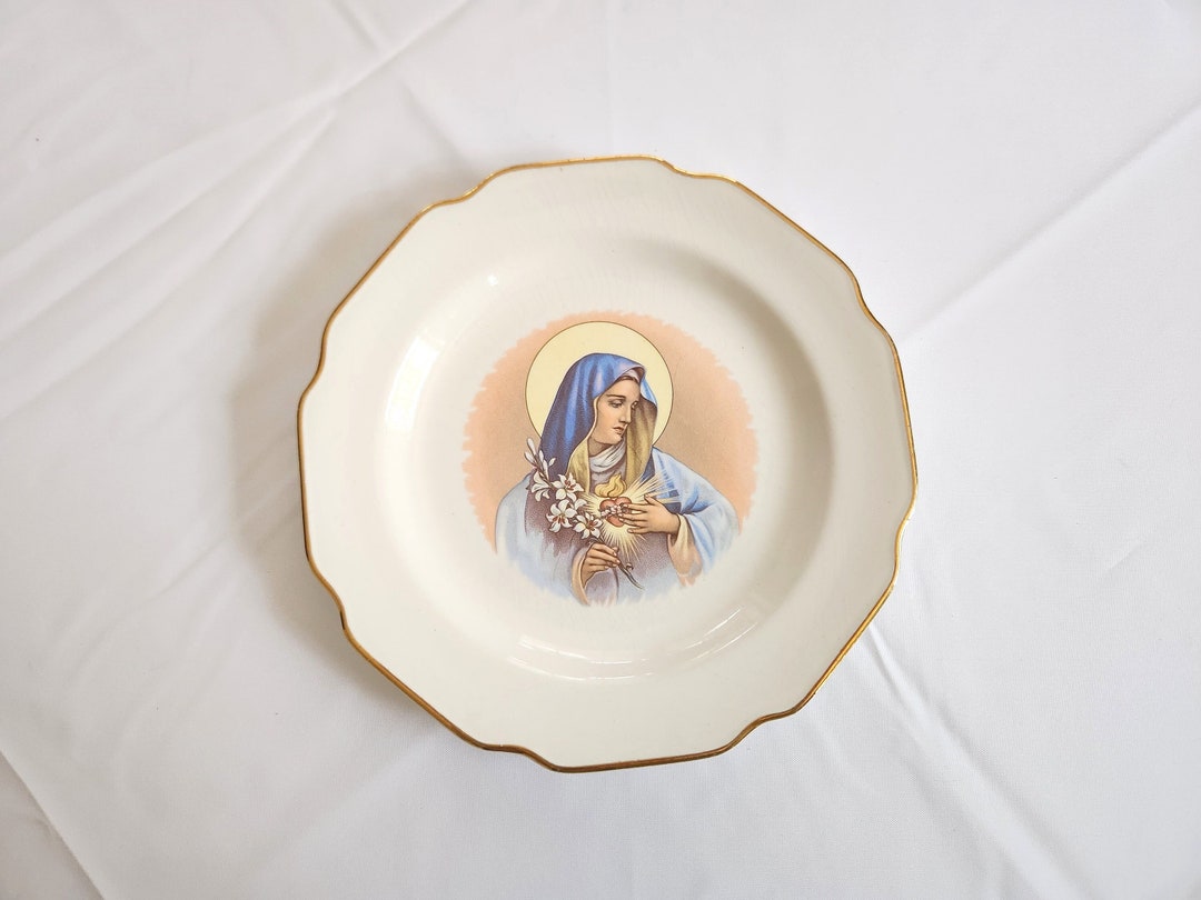 Vintage Virgin Mary Sacred Heart Sabin Industries Decorative Plate ...